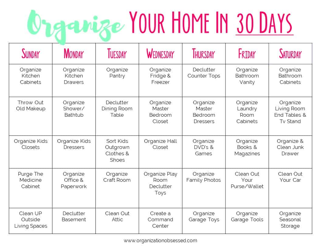 Organize Your Home In 30 Days - Organization Obsessed