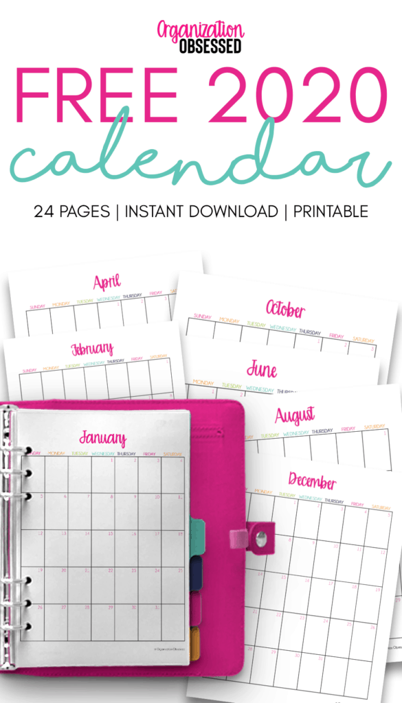 Free 2020 Calendar Printables - Organization Obsessed