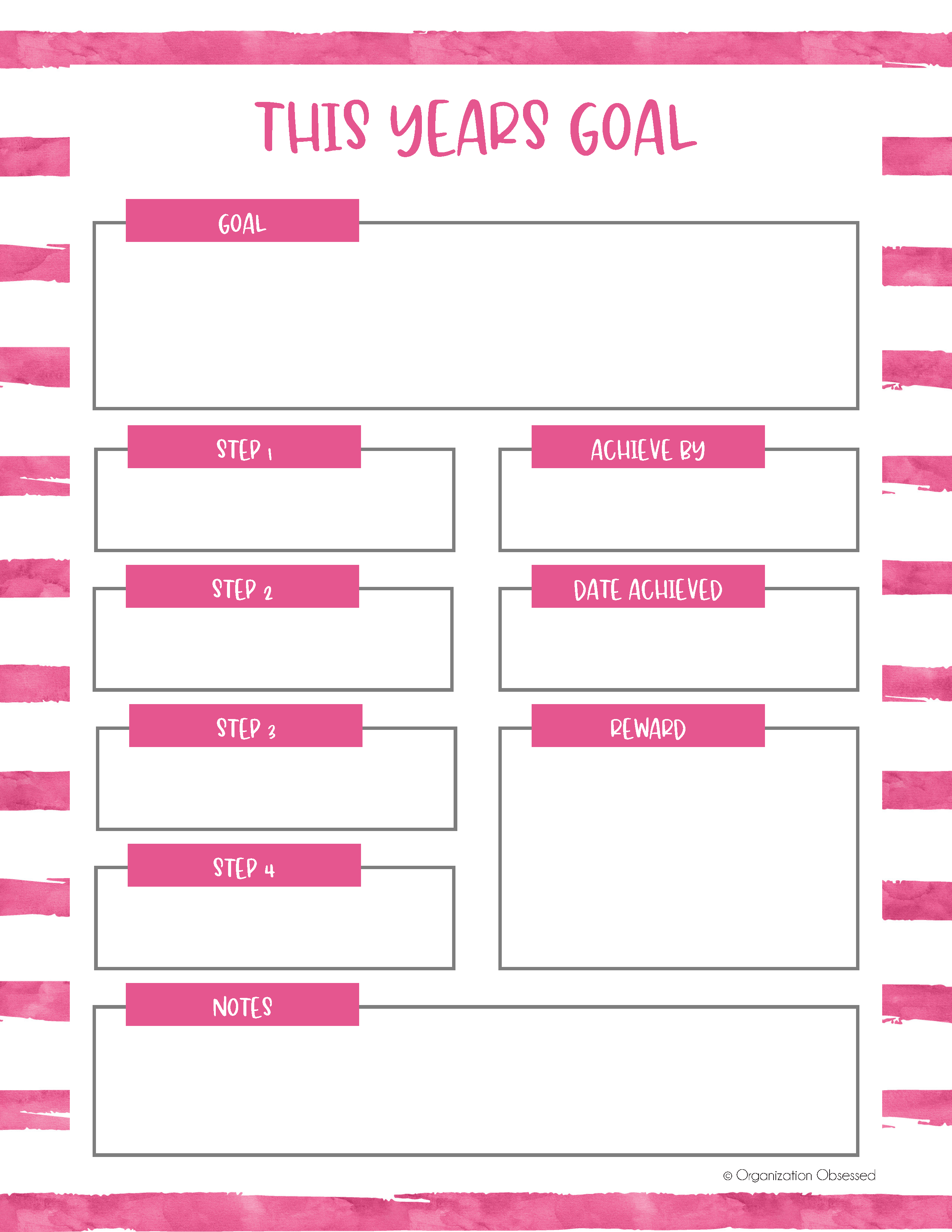Pink Stripes Goal Setting Shared - Organization Obsessed